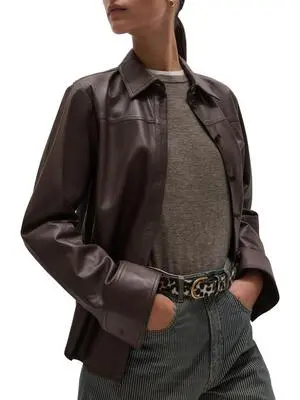 ME+EM Luxe Straight Leather Shirt - Chocolate