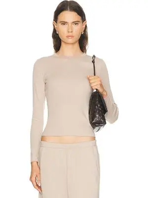 Enza Costa Supima Cotton New Classic Long Sleeve Top - Stone