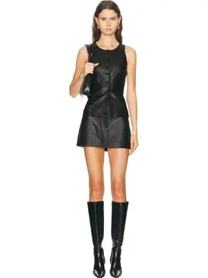 AEXAE Leather Peplum Top - Black