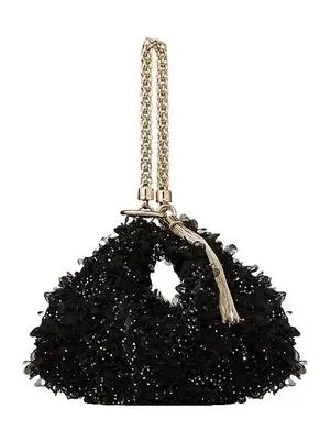 JIMMY CHOO Petal-embroidered Satin Clutch Bag - Black/light Gold