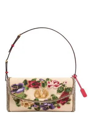 Valentino Garavani Embroidered Small Shoulder Bag - Natural/multicolour