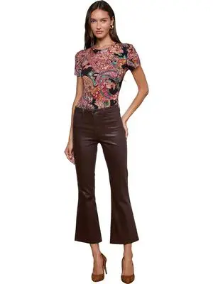 L'Agence Kendra Coated Cropped Flare Jean - Chocolate Coated