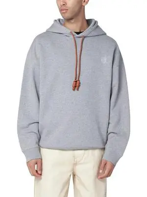 Loewe Loopback Cotton Fleece Hoodie With Leather Drawstring - Grey