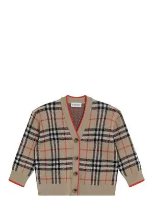 Burberry Wool Cardigan With Check Motif - Beige