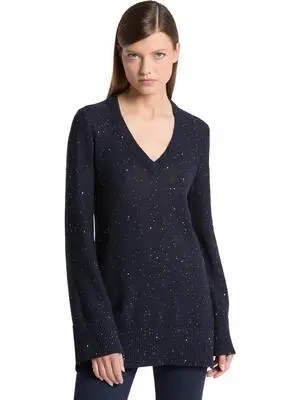 Michael Kors Sequin V-neck Pullover Sweater - Blue