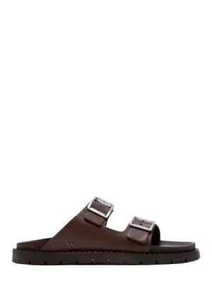 FORSA Curtis Buckle Leather Slides - Brown