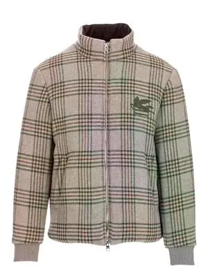 Etro Logo-embroidered Checked Jacket - Neutrals