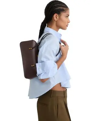 REISS Devora Leather Bowling Shoulder Bag - Chocolate