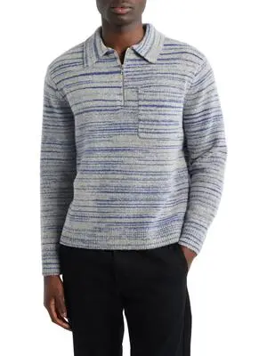 WAX LONDON Alpha Space Dye Quarter Zip Polo Sweater - Grey/blue