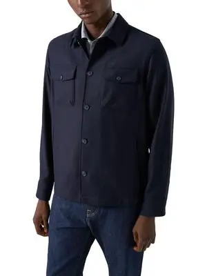 Eton Woven Wool & Cashmere Overshirt - Navy