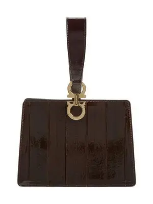 FERRAGAMO Double Gancio Eelskin Clutch - Brown Testa Di Moro