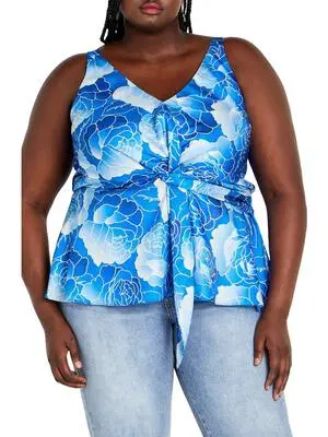 City Chic Serena Twist Floral Tank - Blue Print