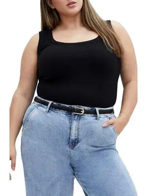 City Chic Lana Stretch Cotton Rib Tank - Black