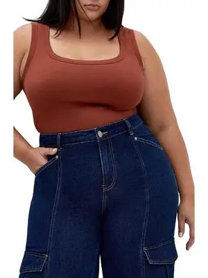 City Chic Lana Stretch Cotton Rib Tank Ginger