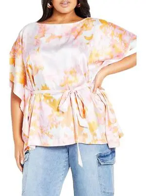 City Chic Alina Mixed Floral Faux Wrap Blouse - Yellow/pink Print