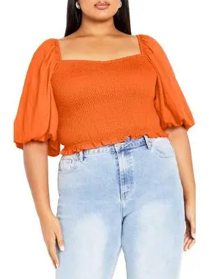 City Chic Chrysie Smocked Crop Top - Orange