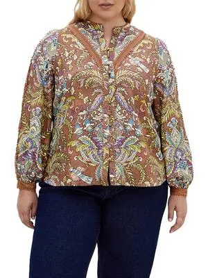 City Chic Paisley Split Neck Blouse - Print