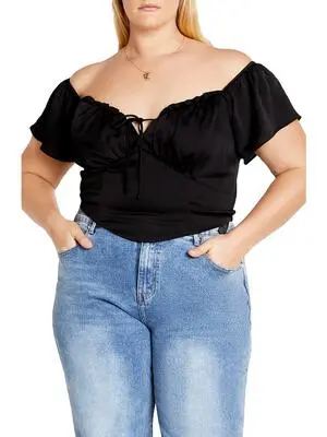 City Chic Mae Ruffle Off-the-shoulder Top - Black