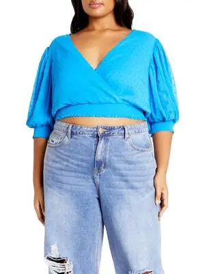 City Chic Swiss Dot Tie Back Crop Top - Blue