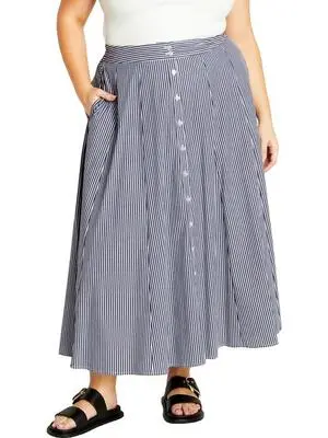 City Chic Stellar Stripe A-line Maxi Skirt - Navy Stripe