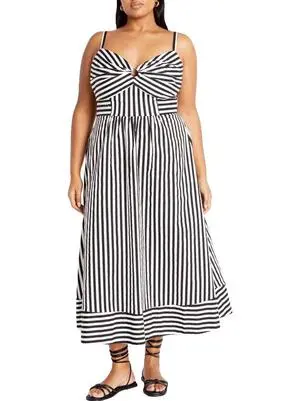 City Chic Striped Keyhole Midi Dress - Stripe
