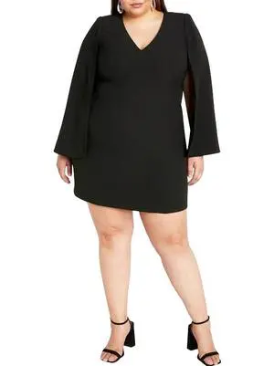 City Chic Cape Sleeve Mini Dress - Black