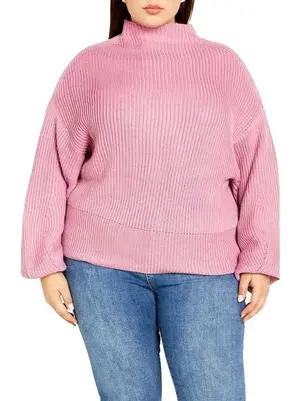 City Chic Halo Funnel Neck Rib Sweater Pink