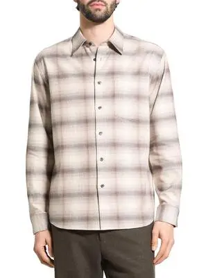 Theory Weekend Gradient Check Brushed Cotton Button-up Overshirt - Alabaster Multi - Uoy