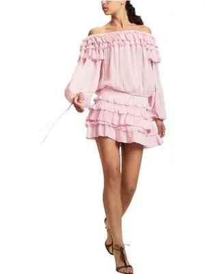 Cynthia Rowley Off-the-Shoulder Ruffle Blouse Pink