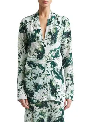 Proenza Schouler Adela Printed Long Sleeve Top - Dark Green Multi
