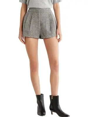 Astr The Label Sorine Herringbone Wool Blend Shorts - Grey Herringbone