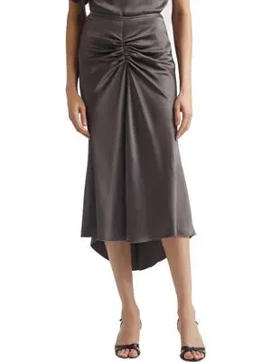 Victoria Beckham Gathered Satin Midi Skirt - Ore