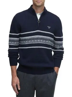 Barbour Kepwick Stripe Wool Half Zip Sweater - Navy