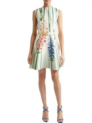 Oscar De La Renta Foxgloves Cotton Poplin A-line Dress - Green Multi