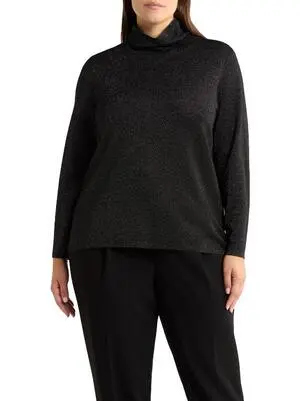 Eileen Fisher Metallic Turtleneck Sweater - Black