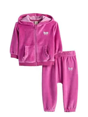 TUCKER + TATE Velour Full Zip Hoodie & Joggers Set With Bow Embroidery - Purple Orchid Bow