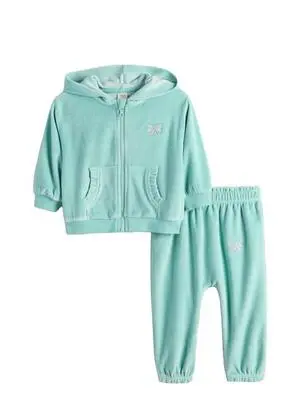 TUCKER + TATE Velour Full Zip Hoodie & Joggers Set With Bow Embroidery - Teal Aquifer Bow
