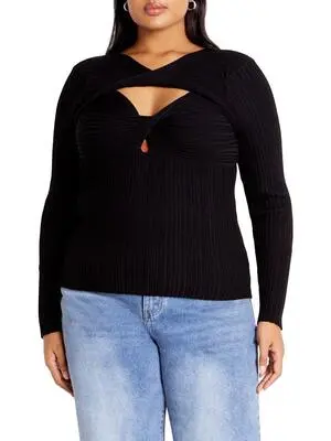 City Chic Tessa Cutout Ribbed Sweater - Black