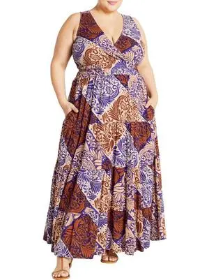 City Chic Becca Sleeveless Maxi Dress - Print