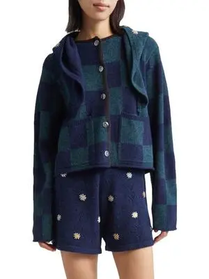 YANYAN YanYan Daisy Lambswool Boxy Jacket With Removable Tie Hood