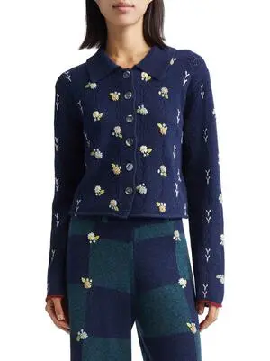 YANYAN Daisy Lambswool Cardigan - Navy