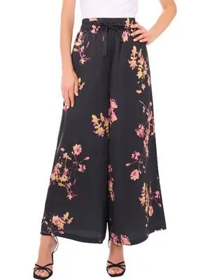 Vince Camuto Print Drawstring Wide Leg Pants - Rich Black