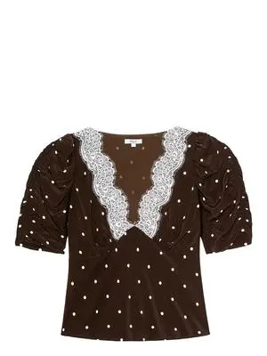 Rails Lazara Polka Dot Lace Trim Top - Cocoa Polk