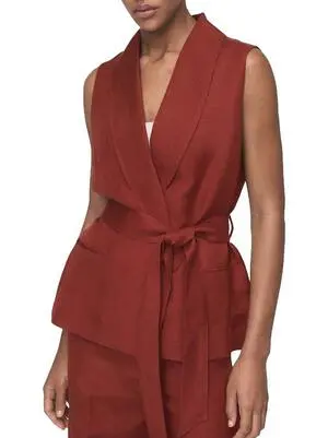 Mango Belted Linen-blend Suit Vest - Copper
