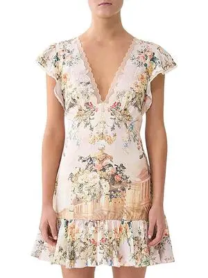 Camilla Printed Mini Dress With Ruffle Sleeves - Twilight In Istanbul