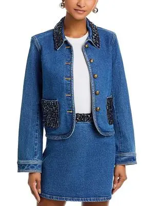 Cinq À Sept Rhinestone Denim Amara Jacket - Saphire