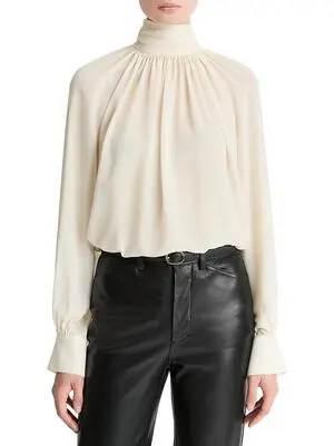 Vince Gathered Mock Neck Blouse - Cream