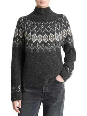 Vince Cashmere Fair Isle Sweater - Heather Charcoal