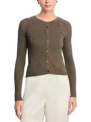 LESET Blake Rib Crew Cardigan - Moss