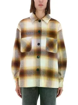 AMISH Plaid Overshirt With Pockets - Brown
